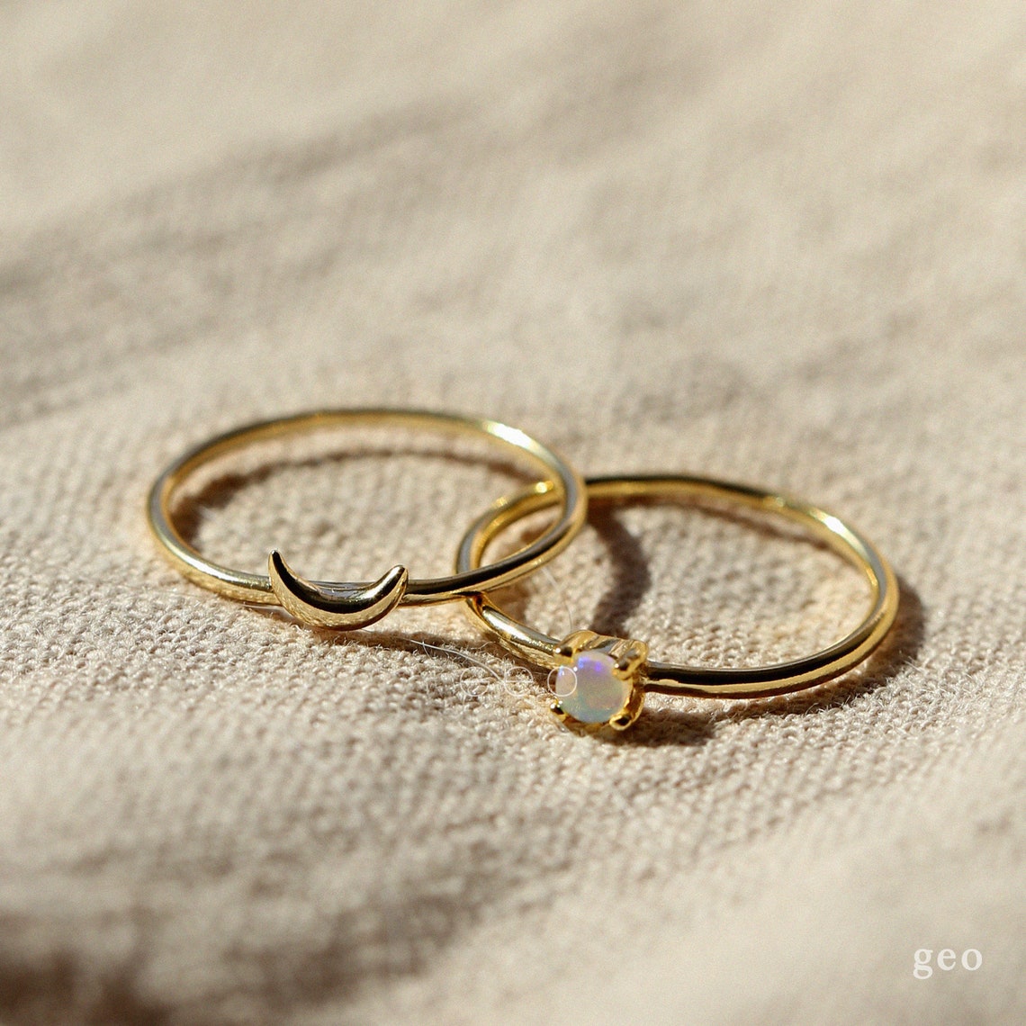 SET of 2 Stacking Rings Opal Ring For Women Gold Simple Dainty | Etsy