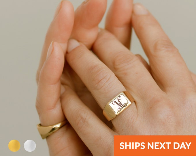 18K 14K 9K Rectangular Bar Signet Ring, Diamond Signet Ring, Solid Gold Signet Ring ...