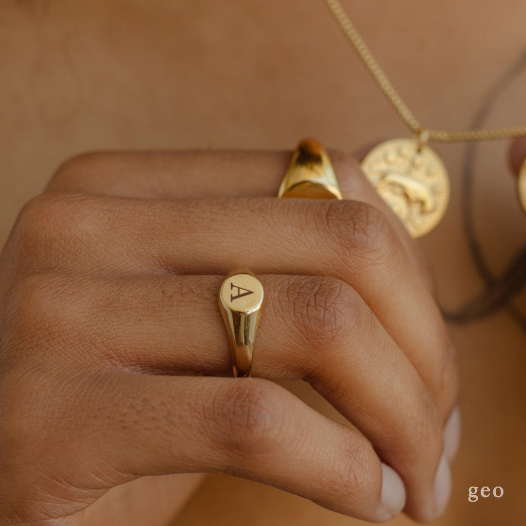 Monogram Signet Ring for Women Gold Initial Ring Personalized Ring ...