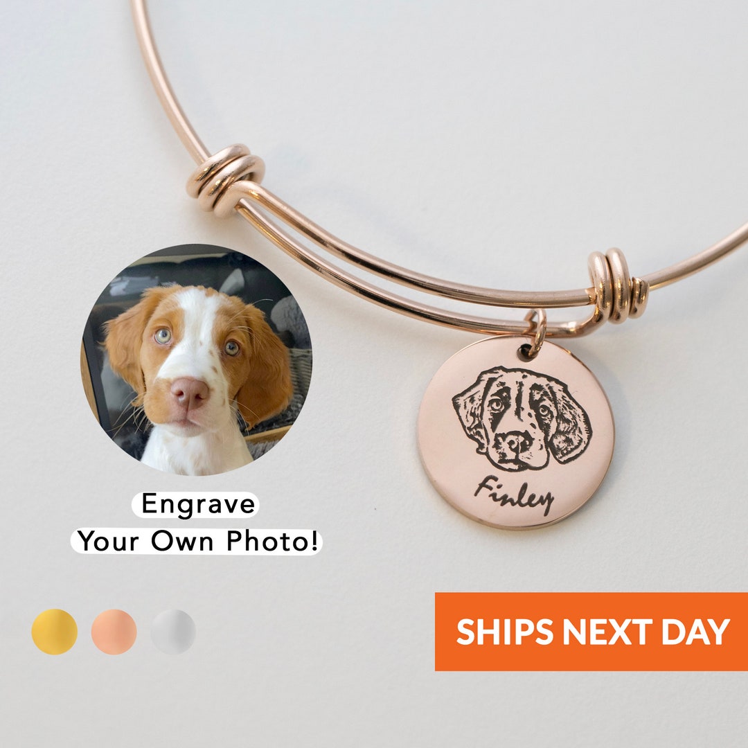 Custom Pet Portraits Dog Charm Bangle Pet Bracelet Mother's Day Gift ...
