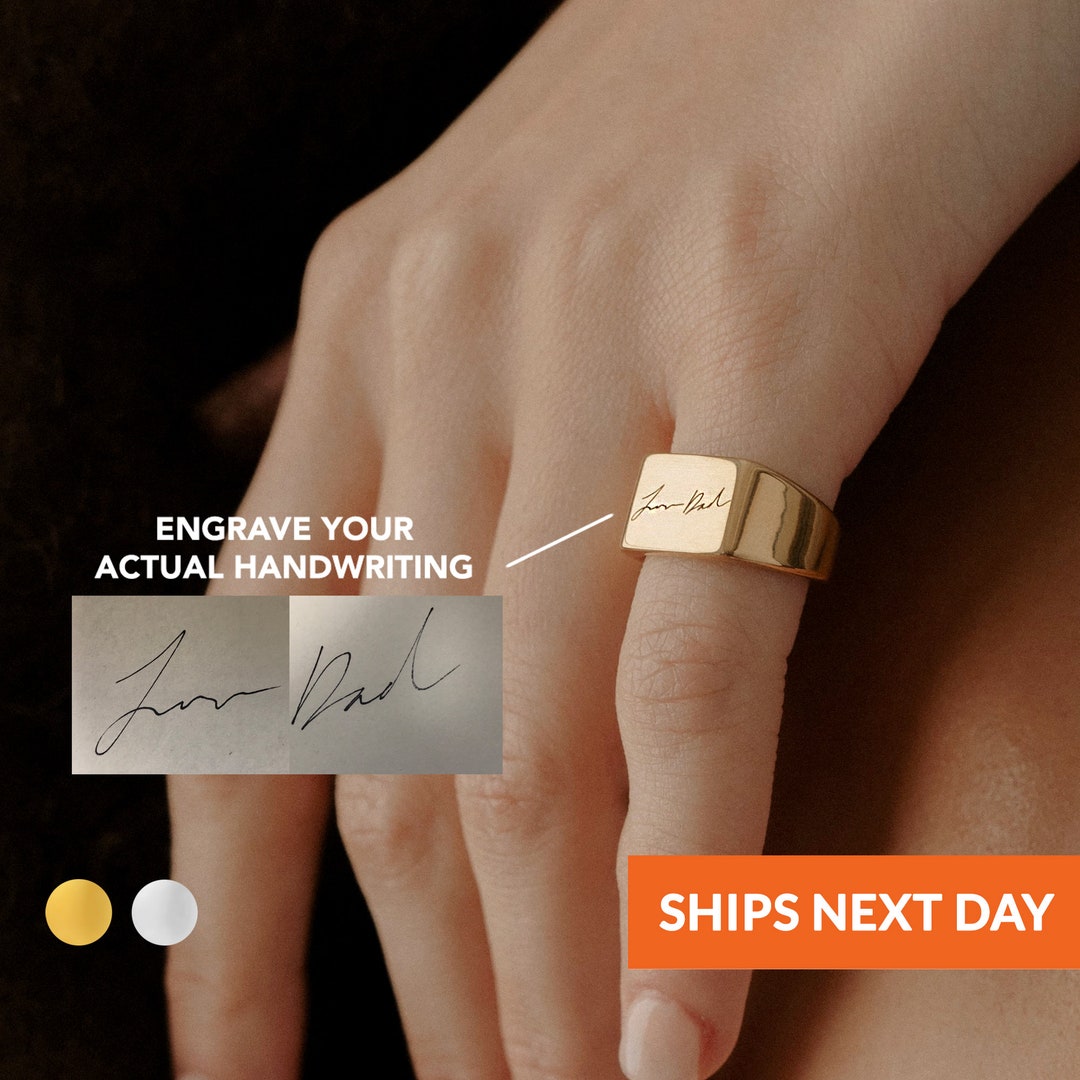 Custom Handwriting Ring Signet Ring Men Women Signet Ring Gold Memorial ...