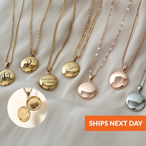 Personalized Engraved Photo Locket Necklace Gold Monogram - Etsy