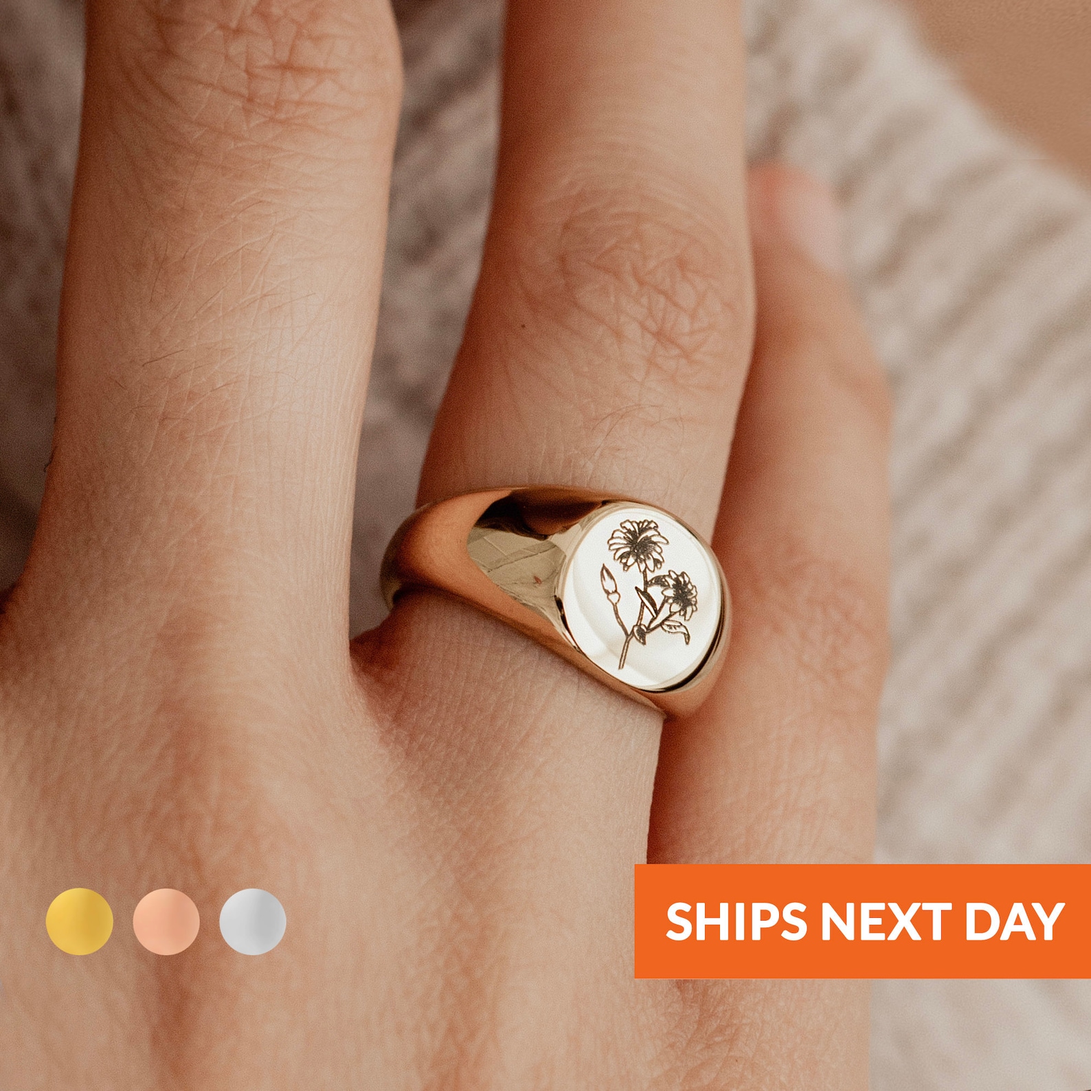 Personalized Birth Flower Ring Custom Engraved Ring Minimalist - Etsy