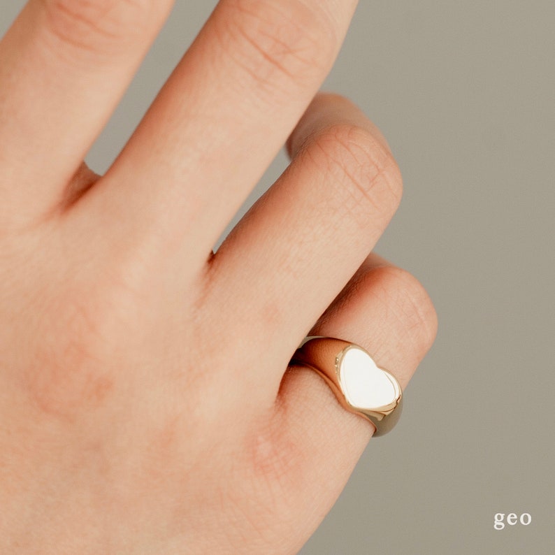 Personalized Heart Signet Ring Heart Ring Engraved Ring Gold - Etsy