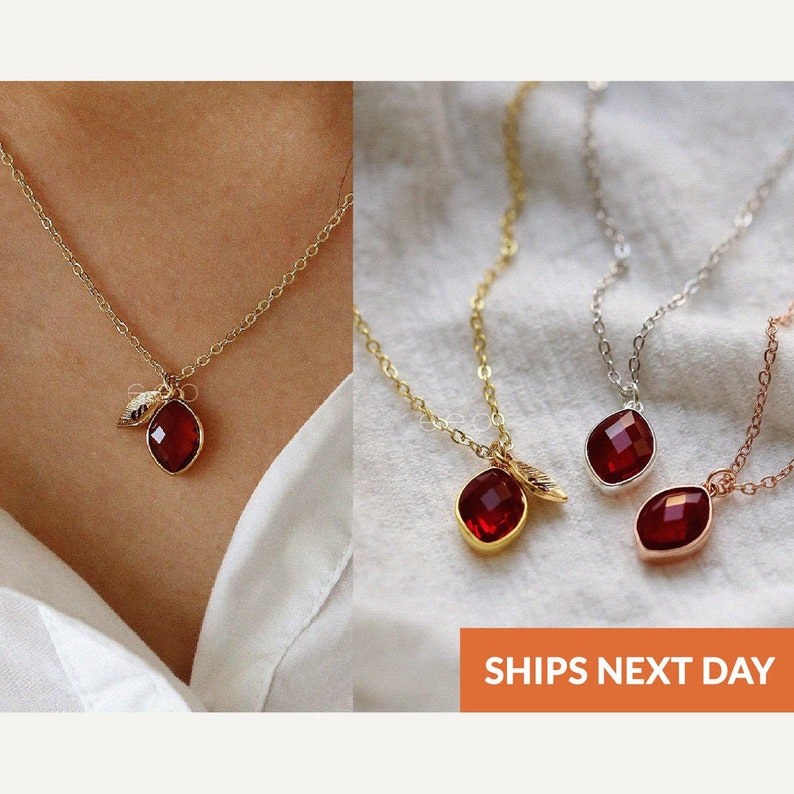 Personalized January Birthstone Necklace Initial Garnet - Etsy