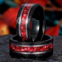 Mens Crushed Ruby Ring, Tungsten Mens Band, Brushed Rose Gold Mens ...