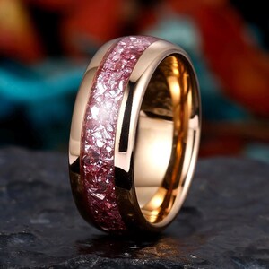 Pink Sapphire Tungsten Ring, Mens Wedding Band, Rose Gold Wedding Ring ...