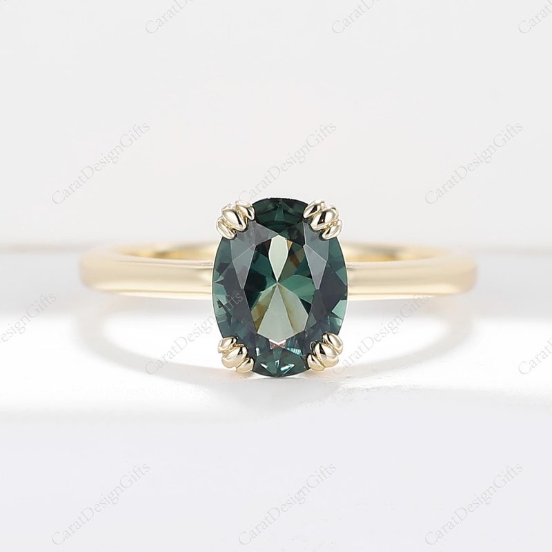 Teal Sapphire Ring Oval Cut - Etsy
