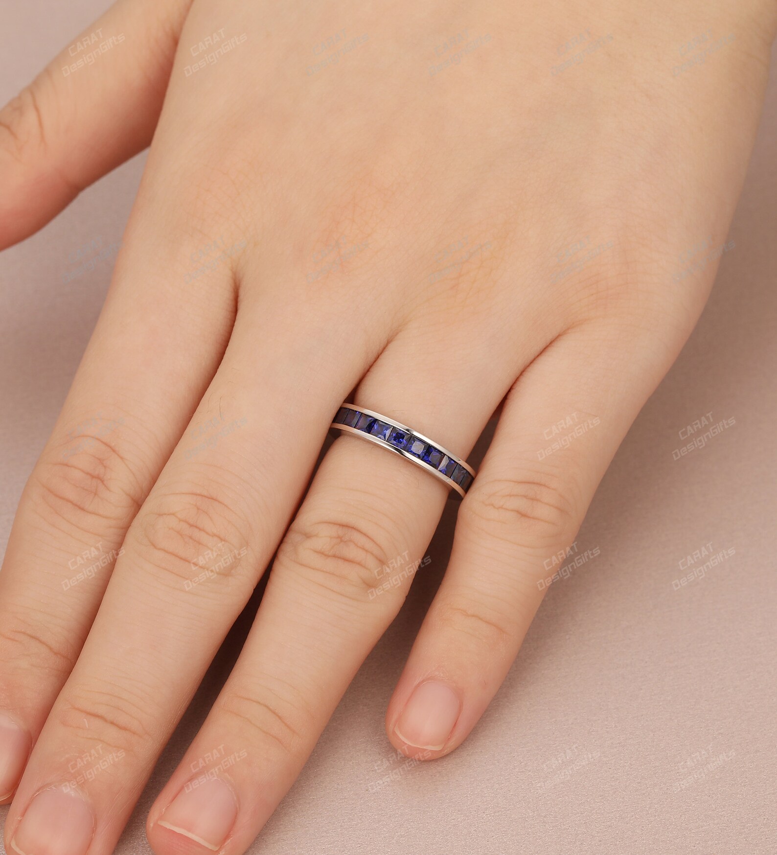 Channel Set Gemstone Ring,2.35ct Princess Cut Sapphire Wedding Band ...
