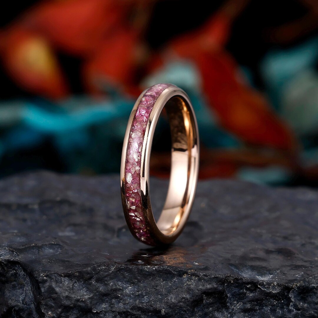 Crushed Pink Sapphire Wedding Ring,womens Wedding Band,rose Gold ...
