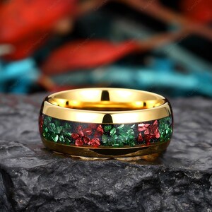 Mens 8mm Crushed Emerald&ruby Wedding Ring,mens Tungsten Gold Ring ...