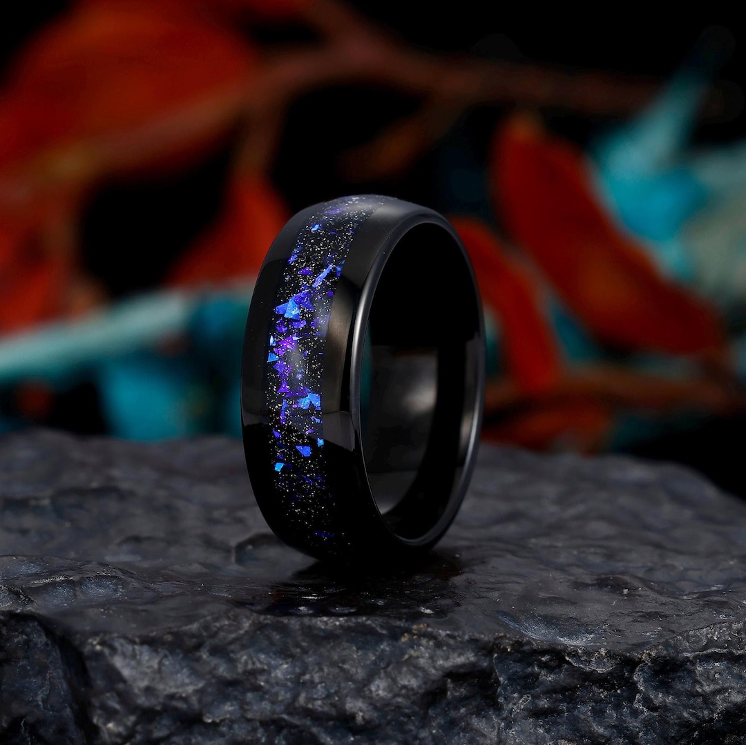 Orion Nebula Ring, Mens Wedding Ring, Black Tungsten Ring, Outer Space ...