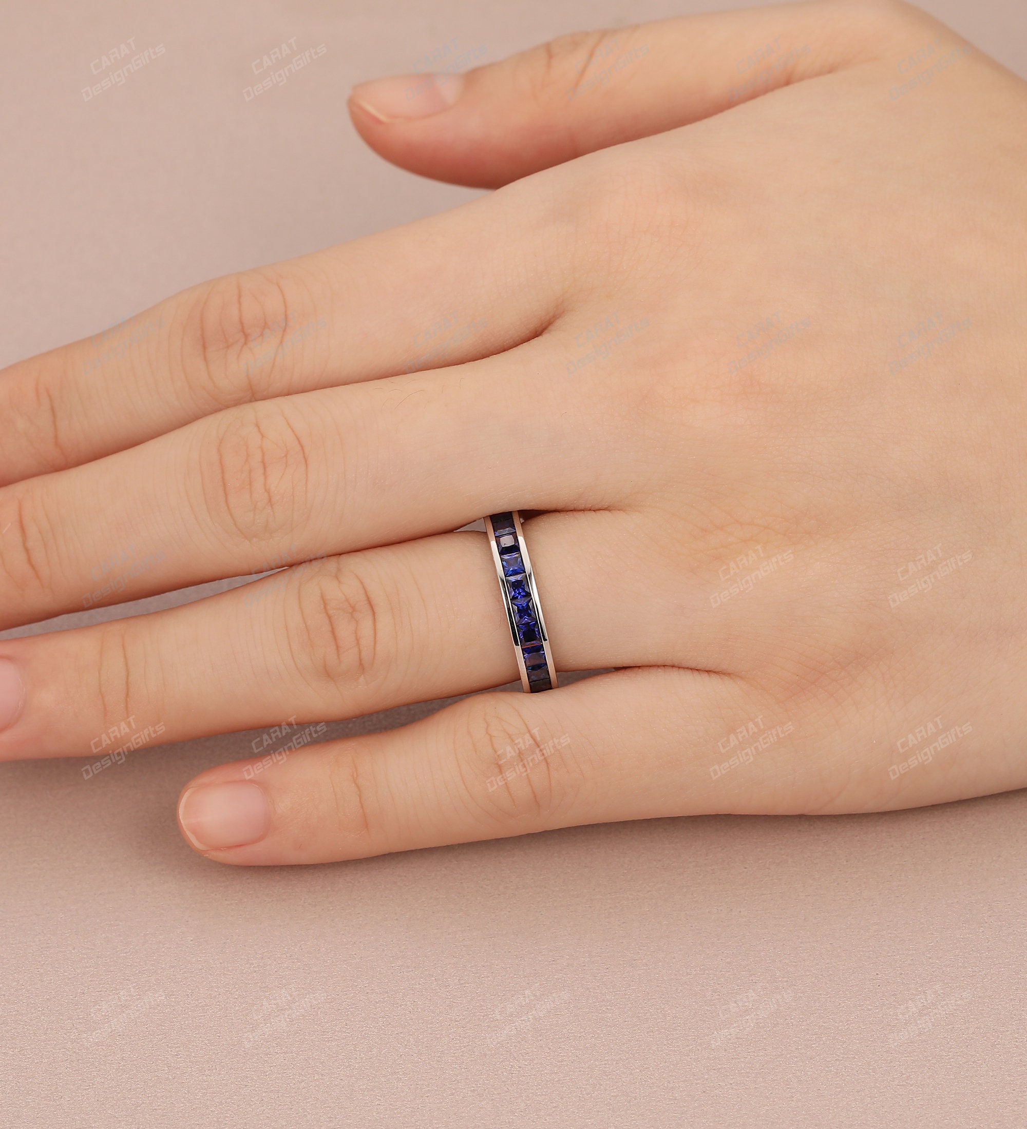 Channel Set Gemstone Ring,2.35ct Princess Cut Sapphire Wedding Band ...