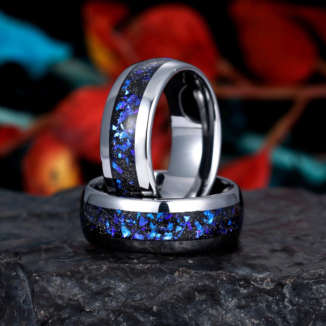 Orion Nebula Ring, Mens Wedding Ring, Tungsten Outer Space Ring, White ...