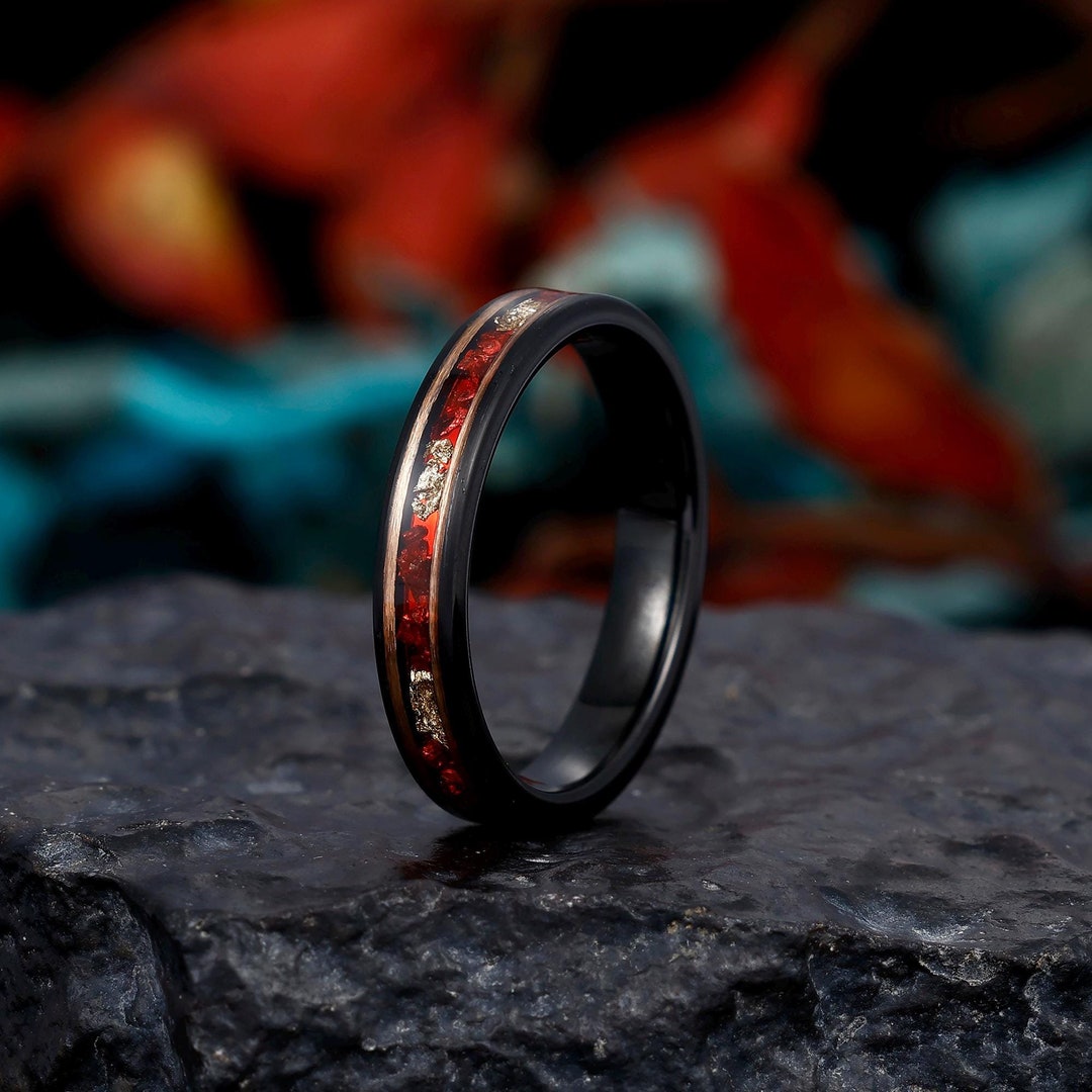 Womens Ruby Tungsten Ring Promise Anniversary Gifts, Her Wedding Band, Womens Rose Gold Leaf ...