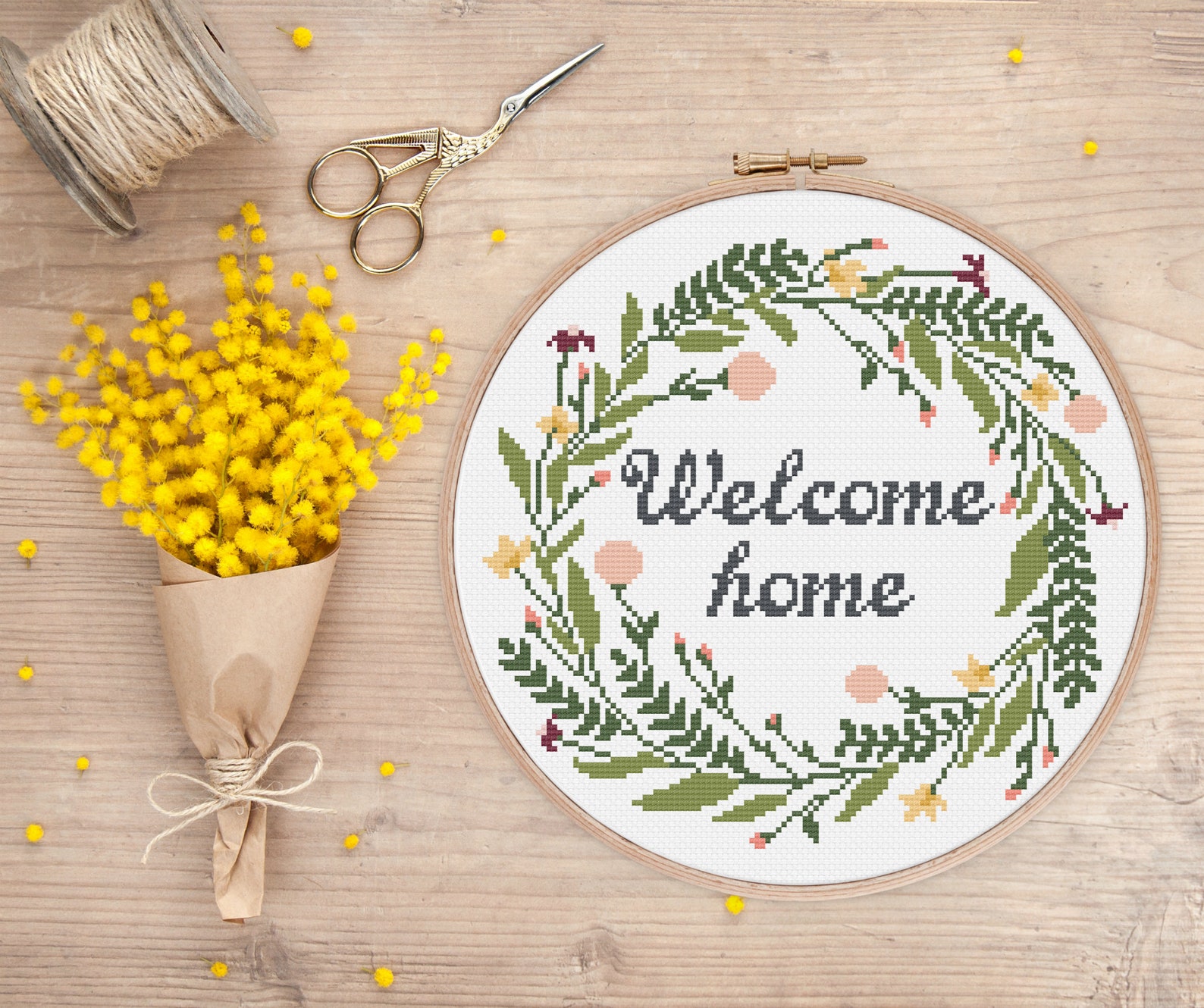 Welcome Home Cross Stitch Pattern, Modern Cross Stitch, Floral Flower ...