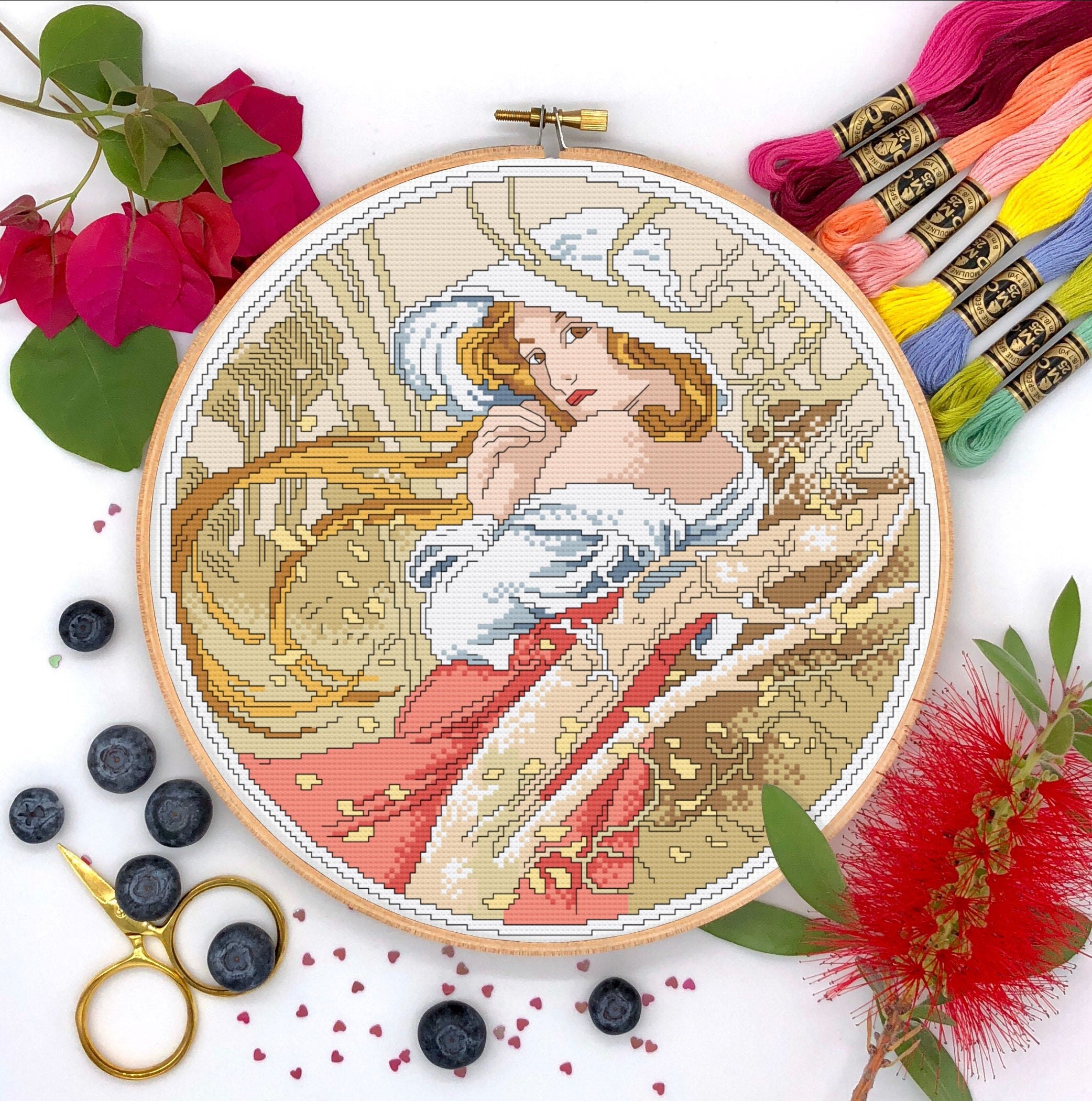 Alfons Mucha Cross Stitch Pattern set of 2 Art Nouveau | Etsy