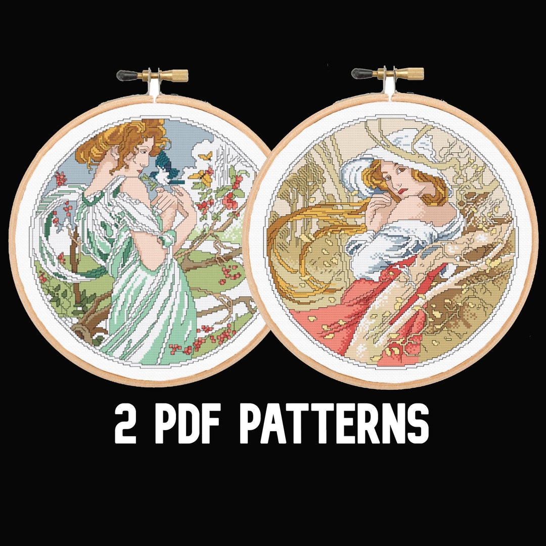 Alfons Mucha Cross Stitch Pattern (set of 2), Art Nouveau Cross Stitch ...