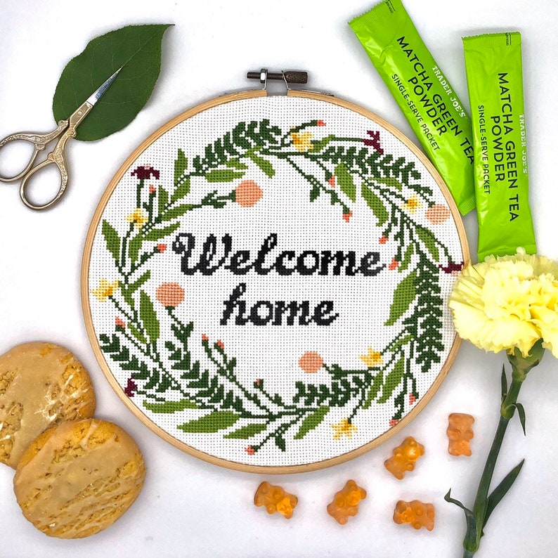 Welcome Home Cross Stitch Pattern Modern Cross Stitch Floral | Etsy