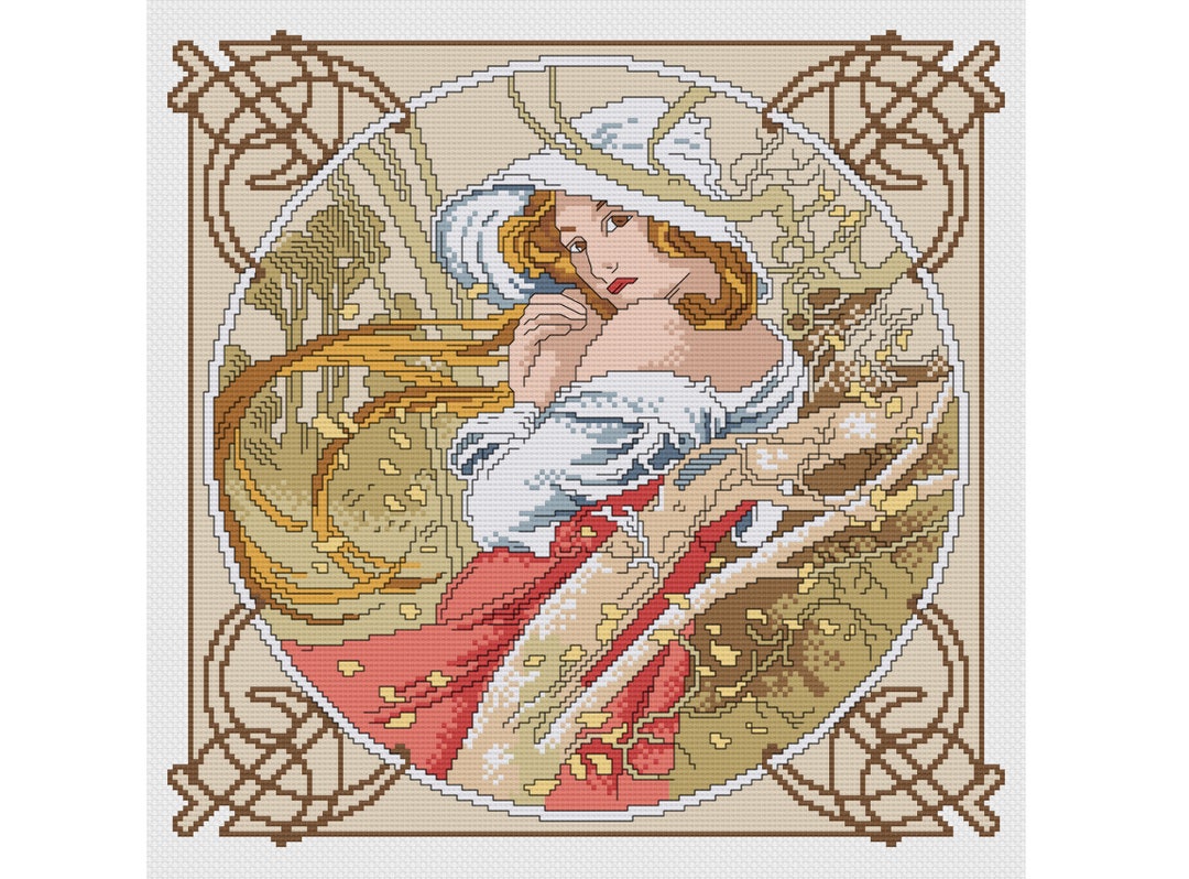 Alfons Mucha Autumn Fall Cross Stitch Pattern PDF, Art Nouveau Cross ...