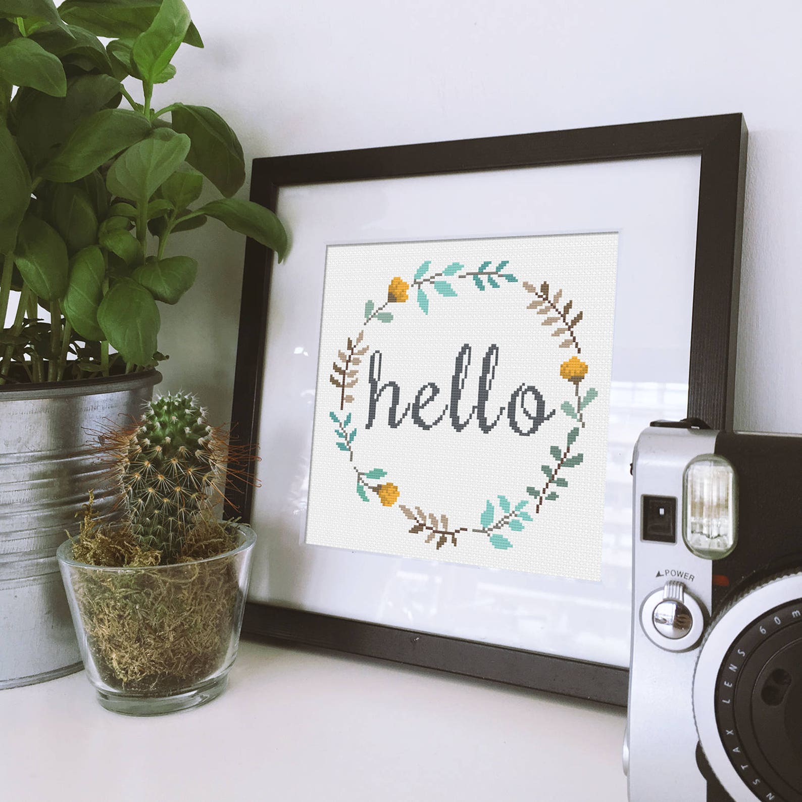 Hello Cross Stitch Pattern Floral Wreath Cross Stitch - Etsy