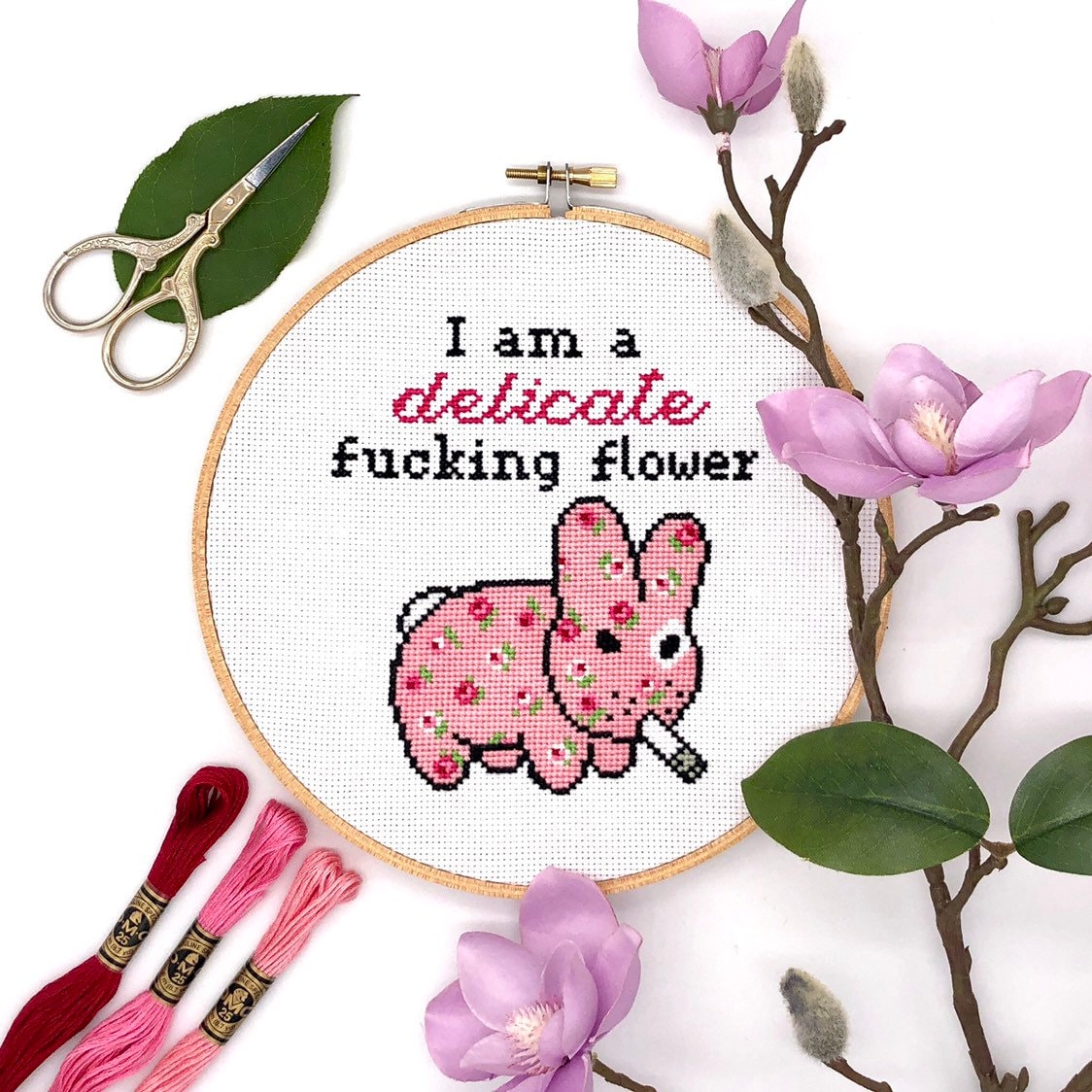 Delicate Flower Feminist Cross Stitch Pattern, Quote Cross Stitch ...