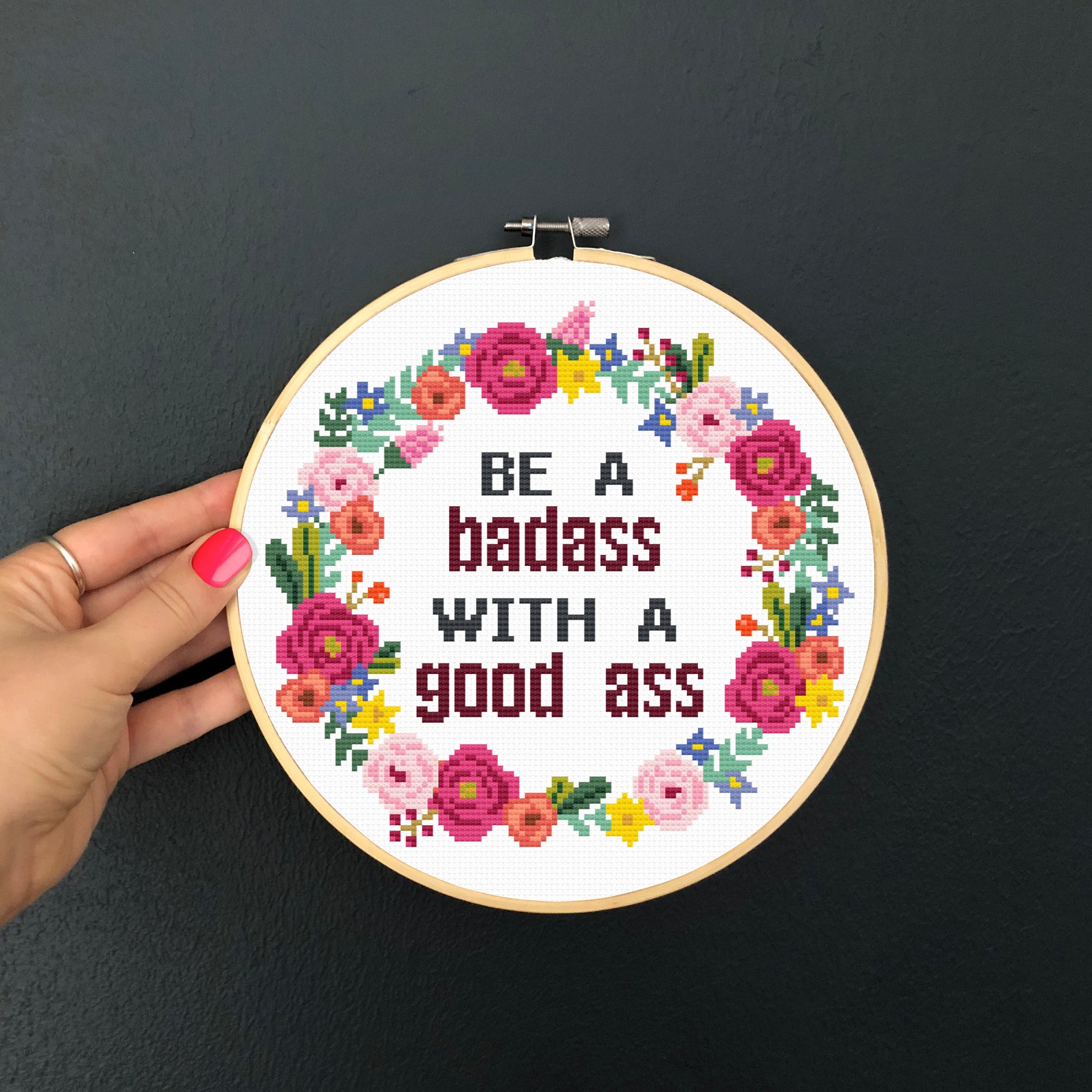 Cross Stitch Pattern Badass / Funny Cross Stitch Pattern / Floral Cross ...