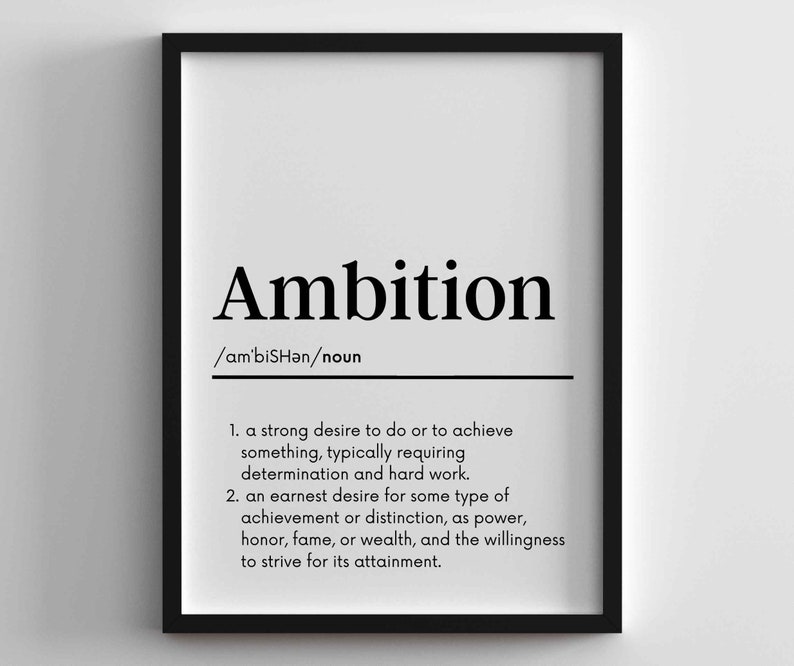 Ambition Definition Print, Definition Wall Art, Ambition Printable ...