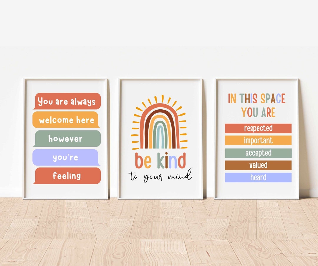 Boho Teacher Gift, Set of 3, Be Kind Poster, Boho Classroom Decor ...