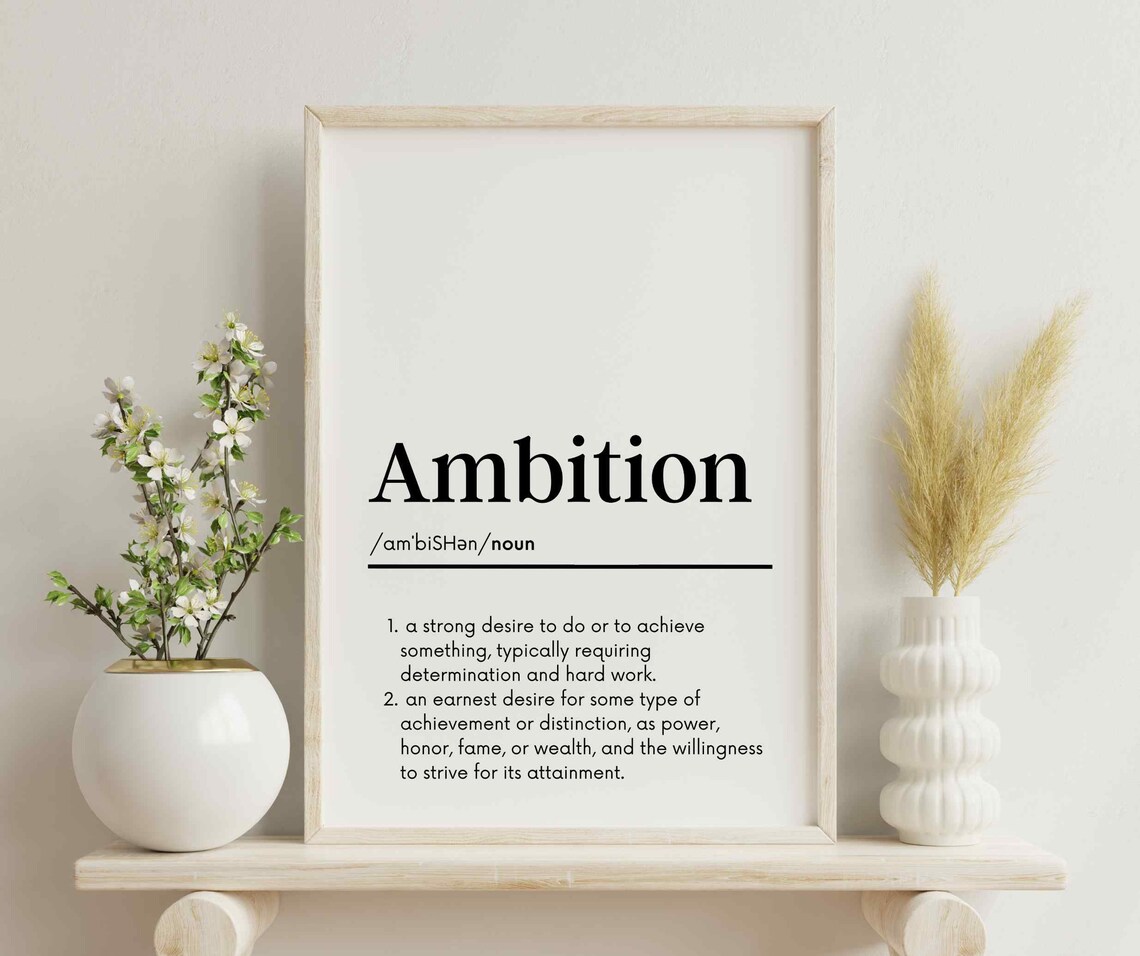 Ambition Definition Print, Definition Wall Art, Ambition Printable ...