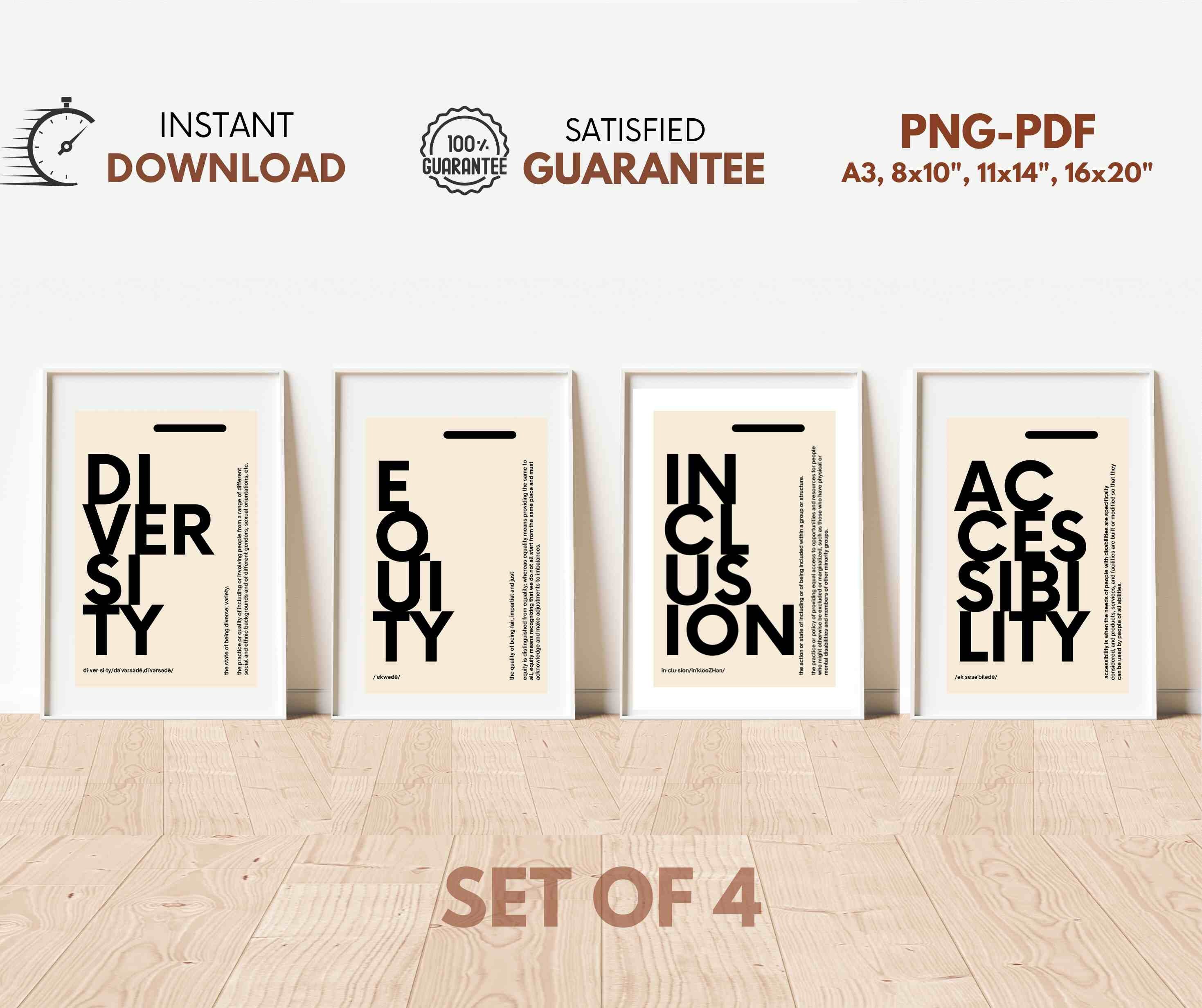 Minimalist Office Decor, Set of 4, Diversity Definition, Equity ...