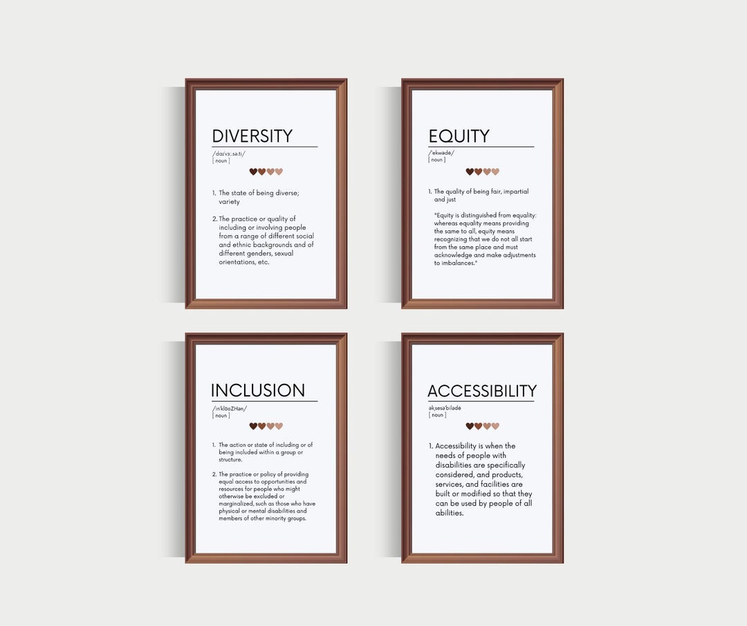 Equity Definition, Set of 4, Diversity Definition, Inclusion Posters ...