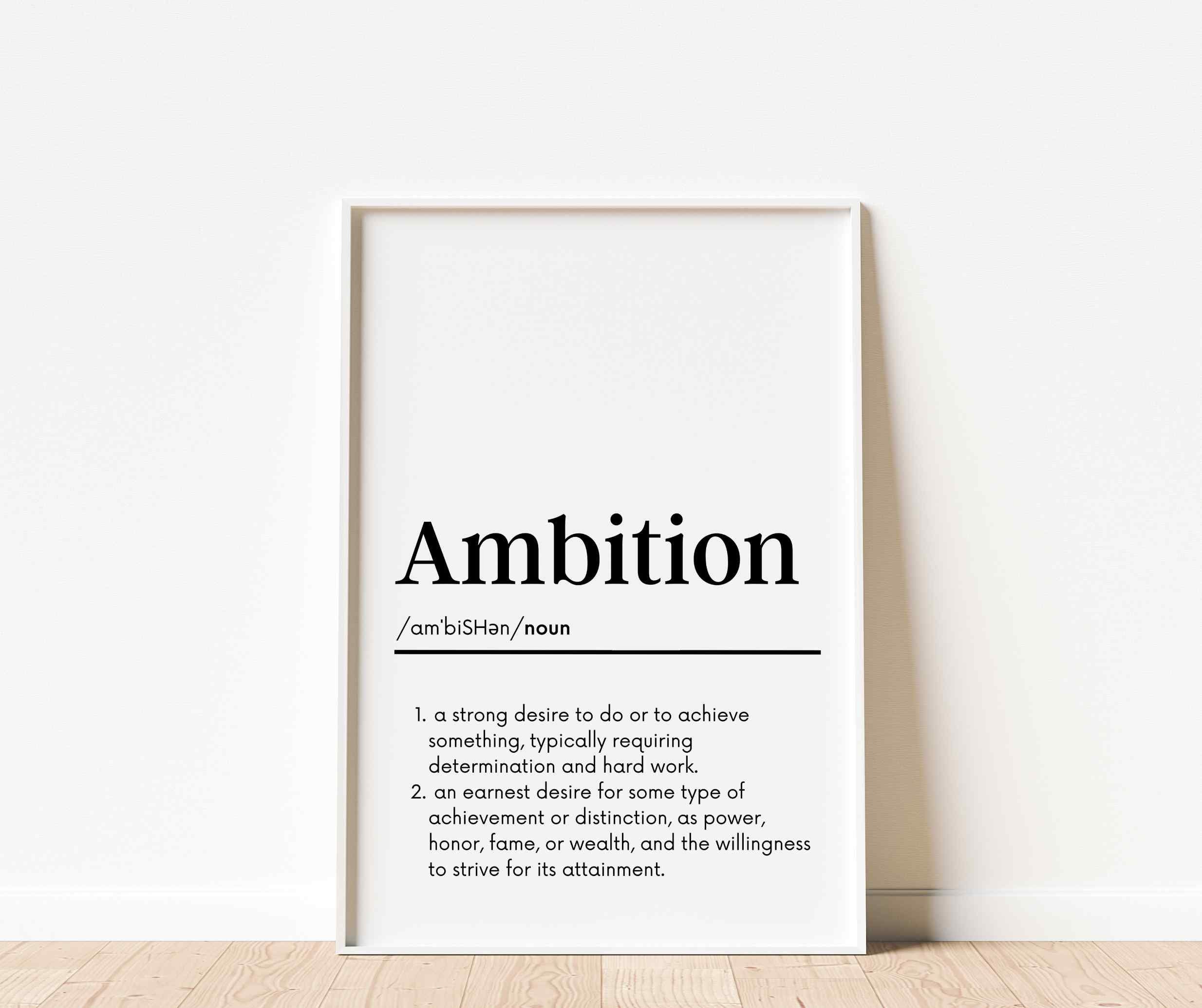 Ambition Definition Print, Definition Wall Art, Ambition Printable ...