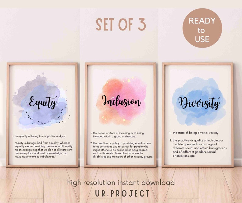 Diversity Definition, Set of 3, Equity Definition, Inclusion Posters ...