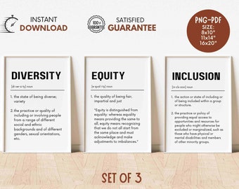 Poster Equity Definition, Set of 3, Diversity Definition, Inclusion ...