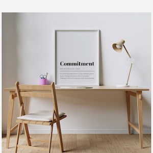 Commitment Definition Wall Art | Minimalist Office Decor | Motivational Print & Inspiration ...