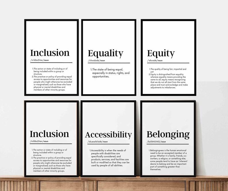 Diversity Definition, Set of 6, Equity Equality Inclusion Posters ...