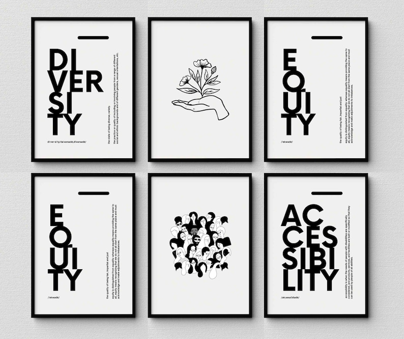 Set of 6 Office Decor, Minimalist Office Poster, Diversity Definition ...