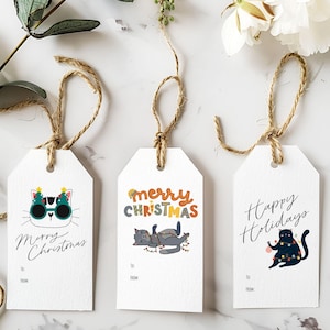 Printable Christmas Cat Gift Tags: Holiday Kitty Labels (PDF) - Etsy