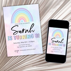 Editable Pastel Birthday Party Invitation, Girl Invitation, Pretty ...