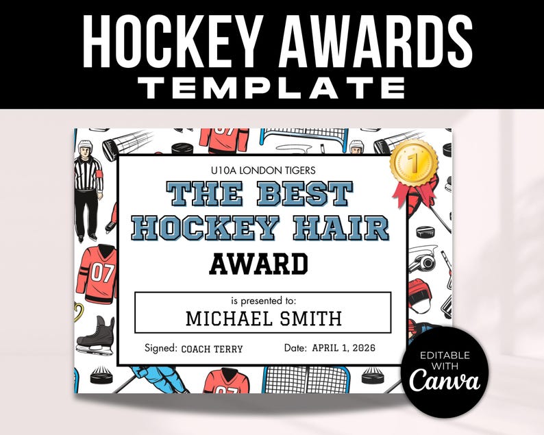 Editable Hockey Awards Template | Kids Team Certificates (digital ...