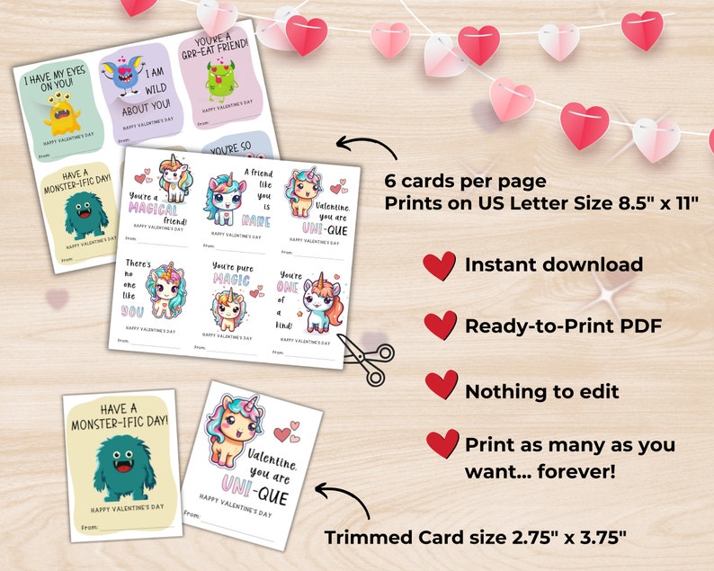 BUNDLE Printable Valentine's Day Cards, Set of 60 Valentine's Day Gift ...