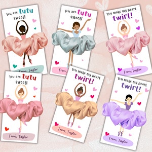 Printable Ballet Valentine Cards, Ballerina Valentine's Day Tags, Tutu ...