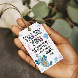 Axolotl Birthday Thank You Tags, Girl Birthday Party Favor Tags, Kids ...