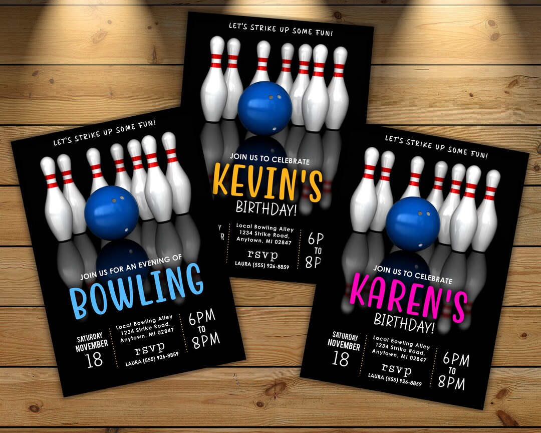 Bowling Night Invitation | Editable Bowling Event Invitation | Bowling ...