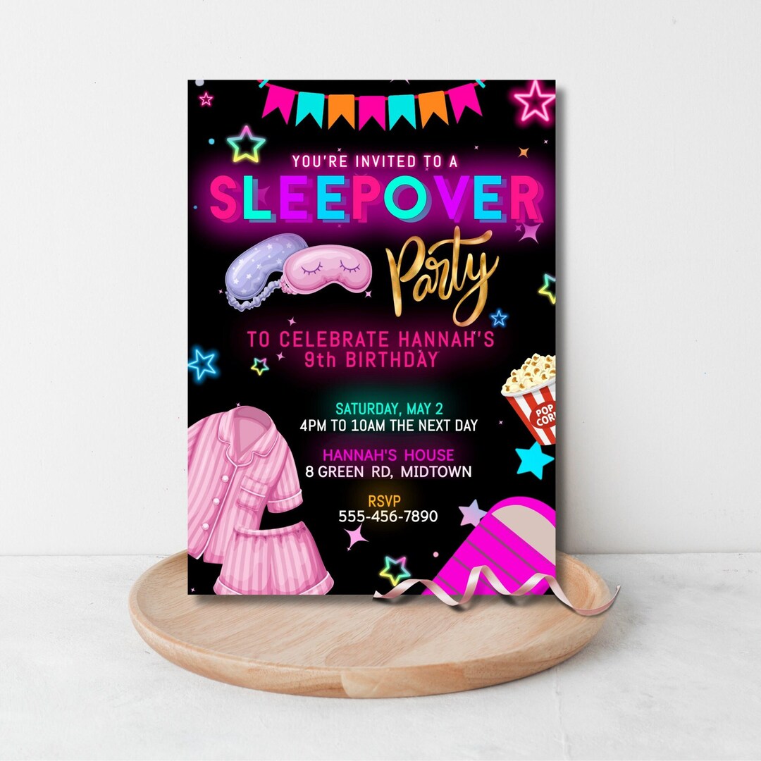 Editable Sleepover Birthday Party Invitation, Pink Girl Slumber Party ...