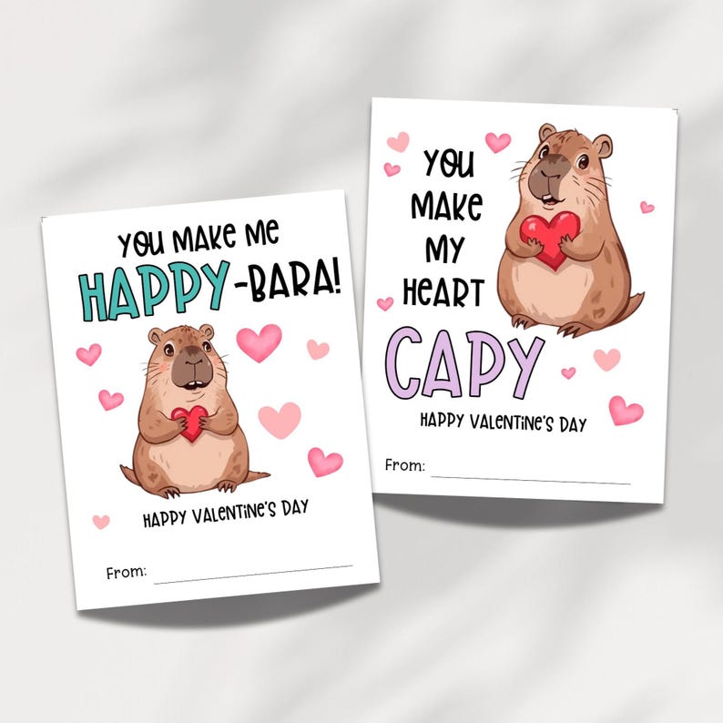 Capybara Valentine's Day Cards for Kids: Editable Printable Capybara ...