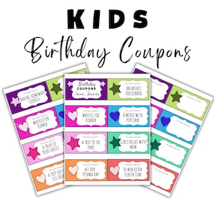 Birthday Coupon Gift for Kids, Printable Coupons, Kid Coupon Book ...