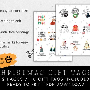Printable Christmas Cat Gift Tags: Holiday Kitty Labels (PDF) - Etsy