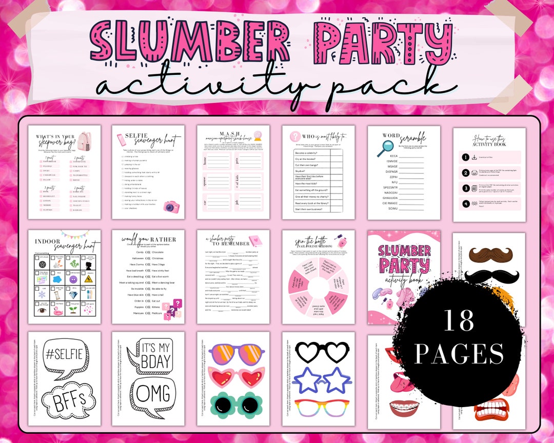 Slumber Party Activity Pack for Girls, Sleepover Party Games for Kids ...